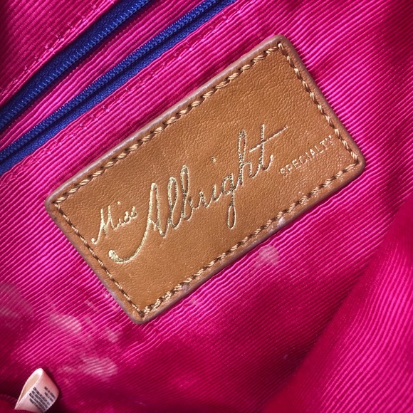 Miss Albright | Bags | Miss Albright Tan Olefin Clutch With Blue Pom ...